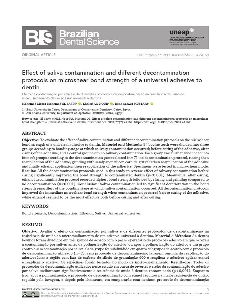 Effect of Saliva Contamination and Different Decon | PDF | Tooth ...