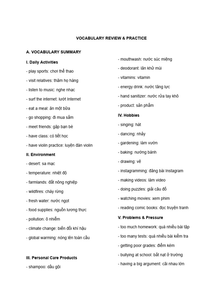 Vocabulary Review and Practice Guide | PDF