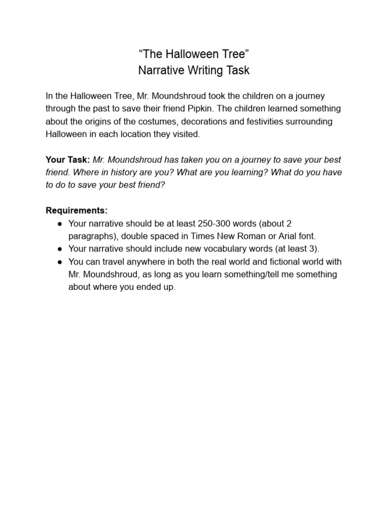 Halloween Tree Narrative Writing Task | PDF