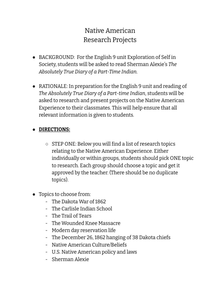 English 9 Native American Research Projects | PDF | Native Americans In ...