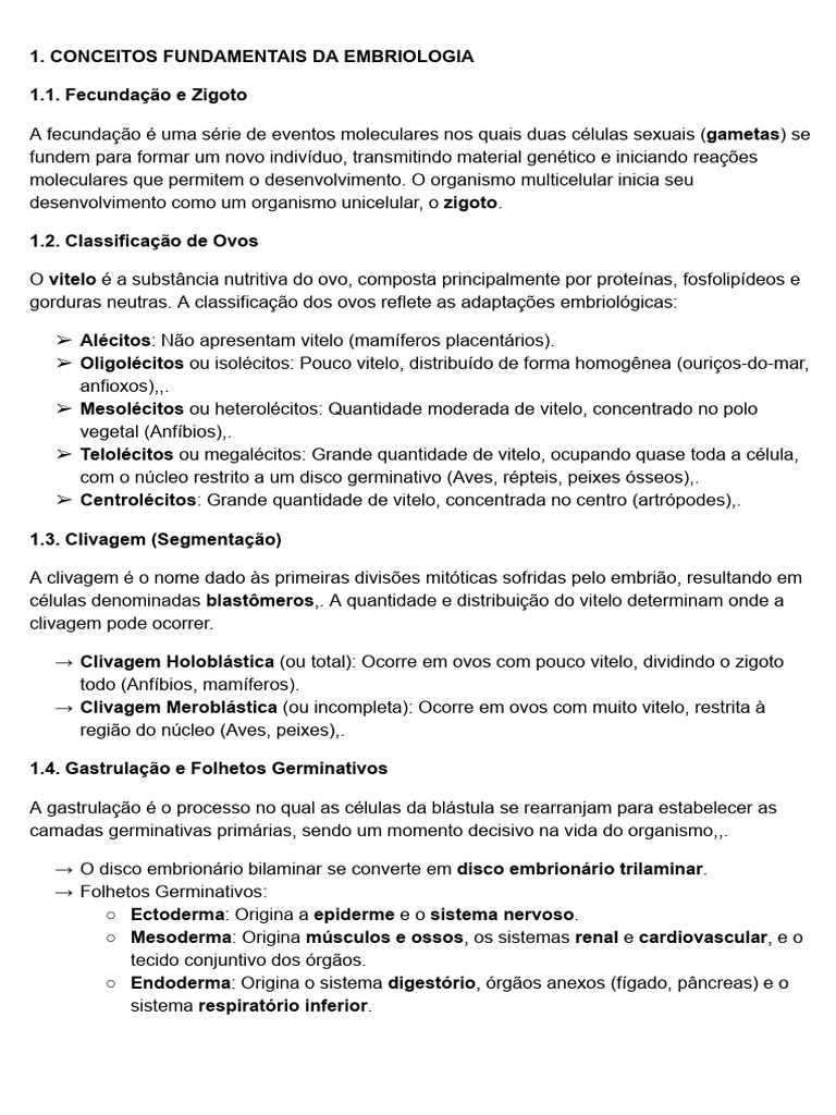Embriologia geral | PDF | Embrião | Ovo
