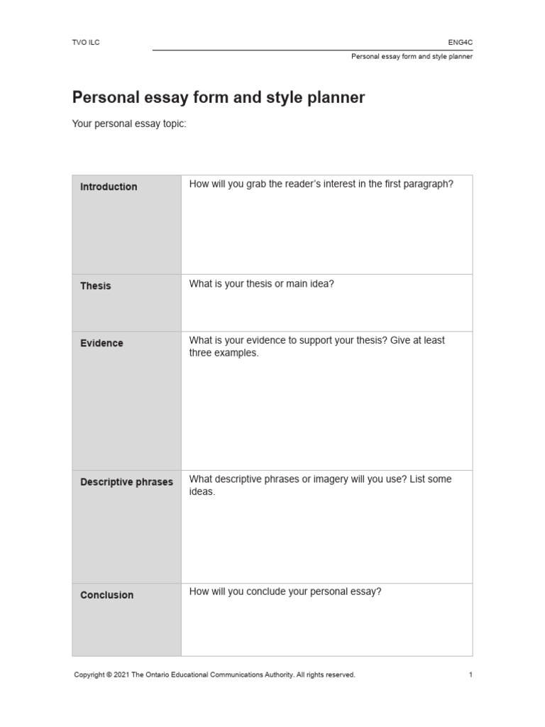Personal Essay Planning Guide | PDF | Essays