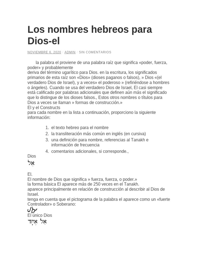 Nombres Hebreos de Dios en la Escritura | PDF | Creencia religiosa y ...