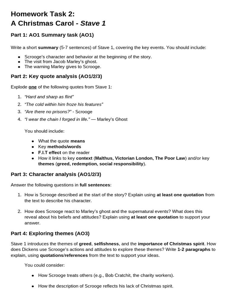 Homework Task 2 - A Christmas Carol (Stave 1) 2 | PDF