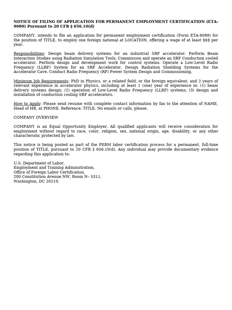 PERM Application for Accelerator Physicist | PDF | Employment ...