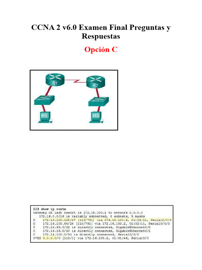 CCNA 2 Examen Final C | PDF | Dirección IP | Enrutador (Computación)