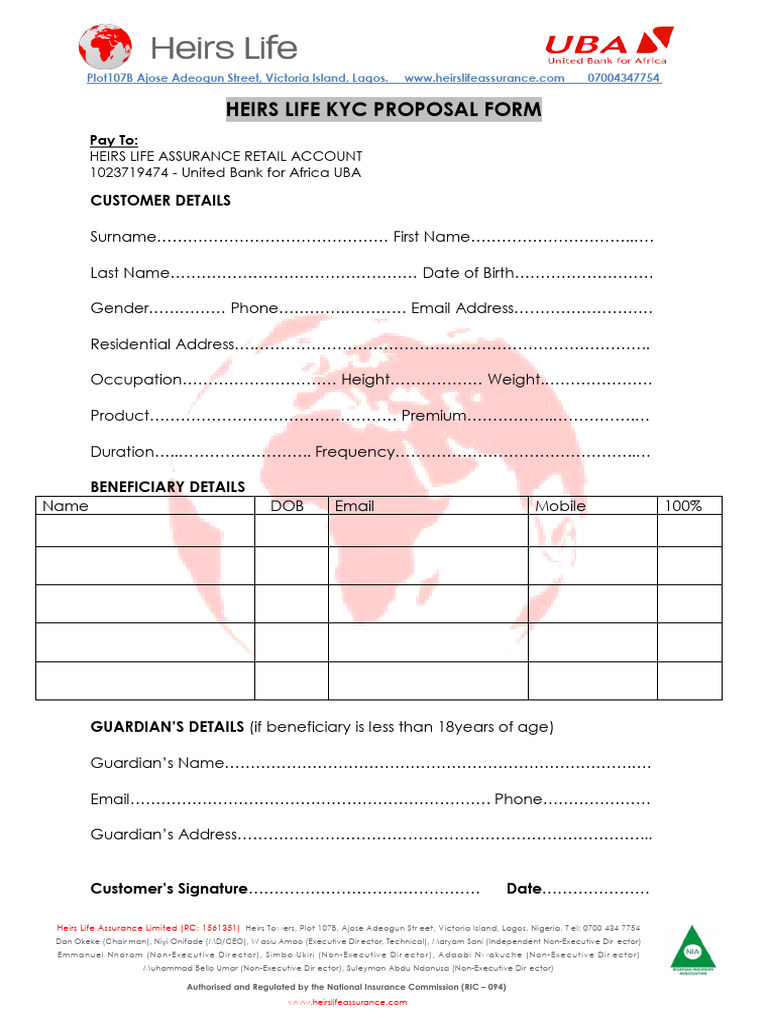 Heirs Kyc Proposal Form- New | PDF