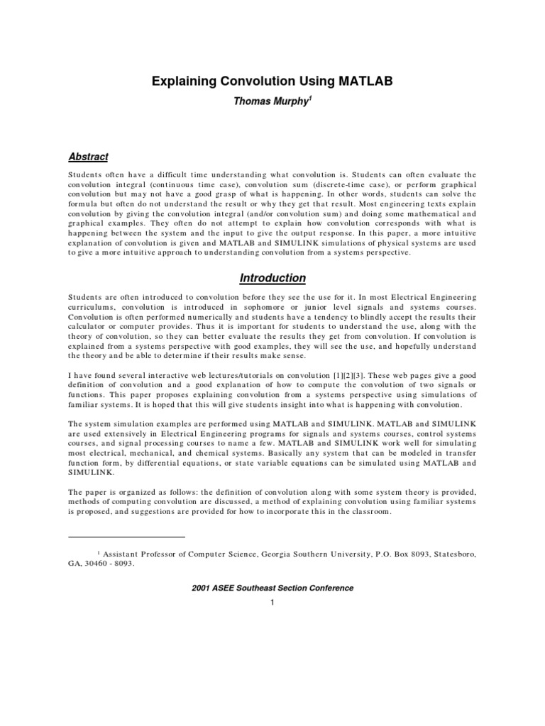 Explaining Convolution Using MATLAB | PDF | Convolution | Systems Theory