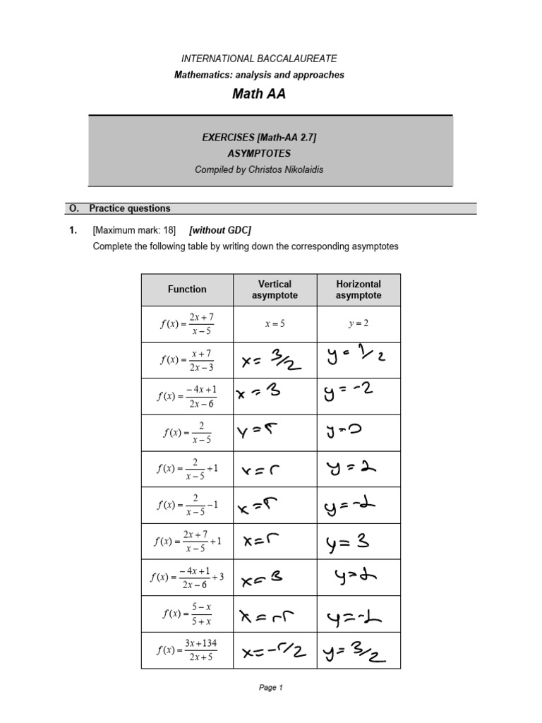 (Math-Aa 2.7) Asymptotes | PDF | Asymptote | Function (Mathematics)