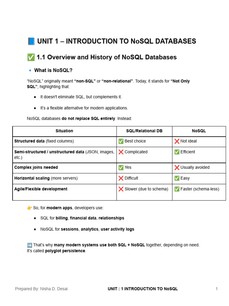 Unit 1 – Introduction to Nosql Databases | PDF | No Sql | Databases