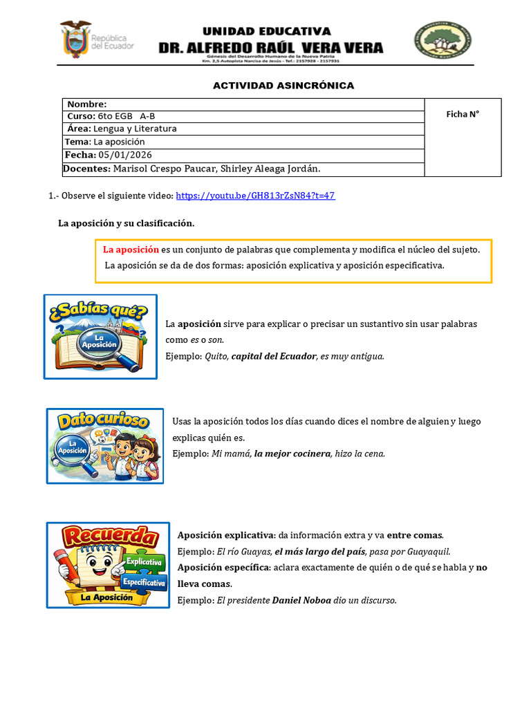 Aposición: Definición y Ejemplos | PDF