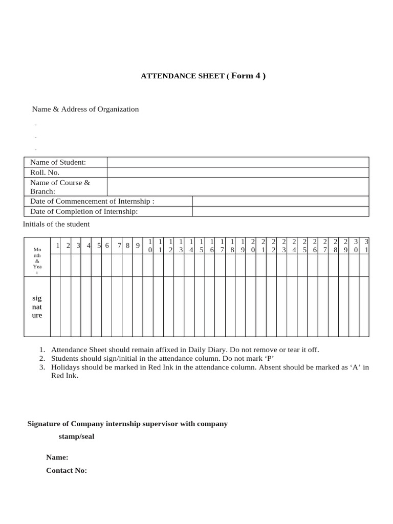 FORM 4 Attendance Sheet | PDF
