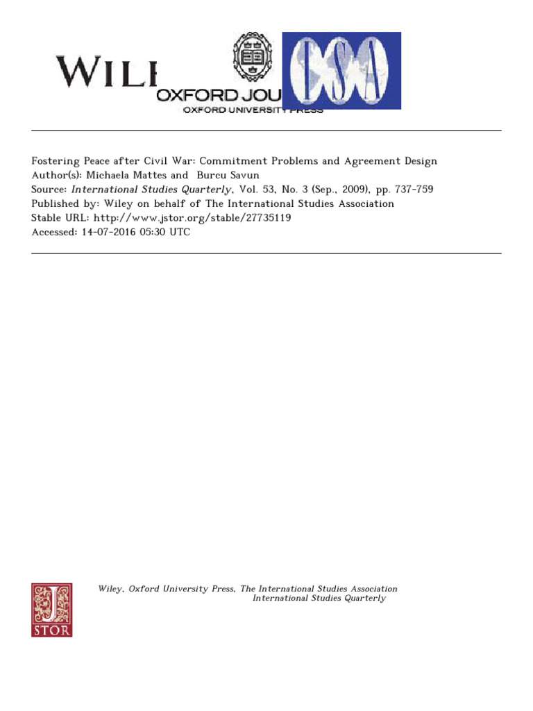 Civil War Peace: Agreement Design Insights | PDF | Peacekeeping | Civil War