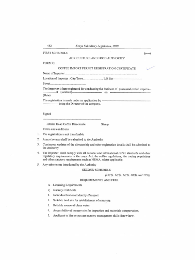 Coffee Import Permit Registration Certificate | PDF