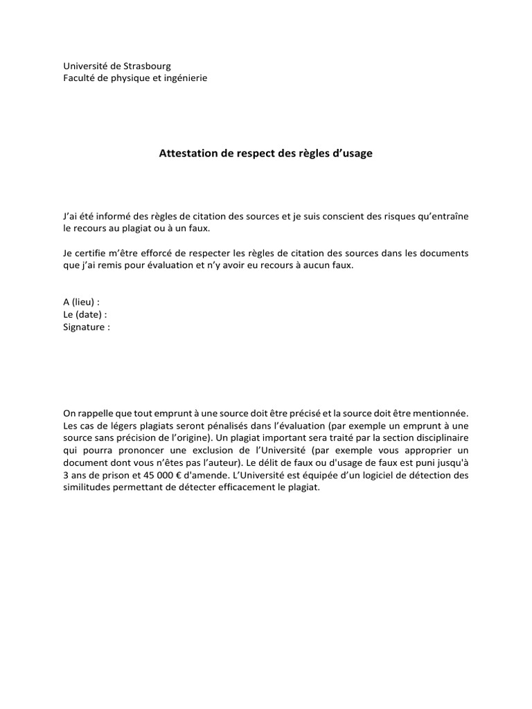 Attestation Respect Des Regles | PDF