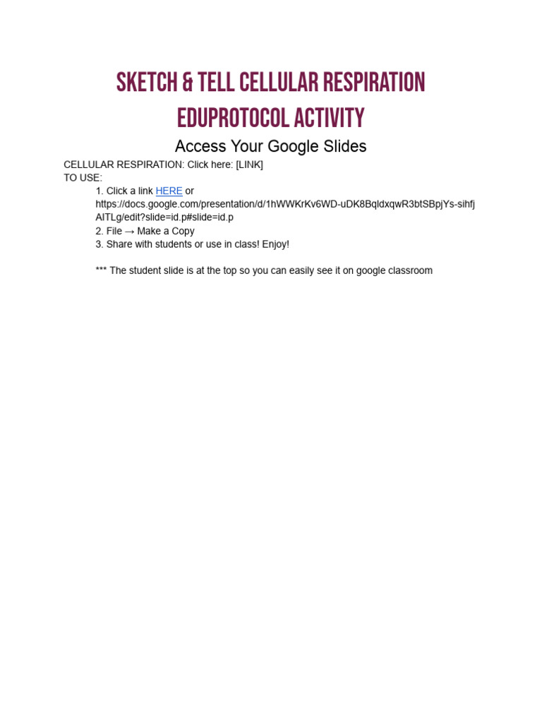 SKETCH & TELL Cellular Respiration Eduprotocol ACTIVITY: Access Your ...