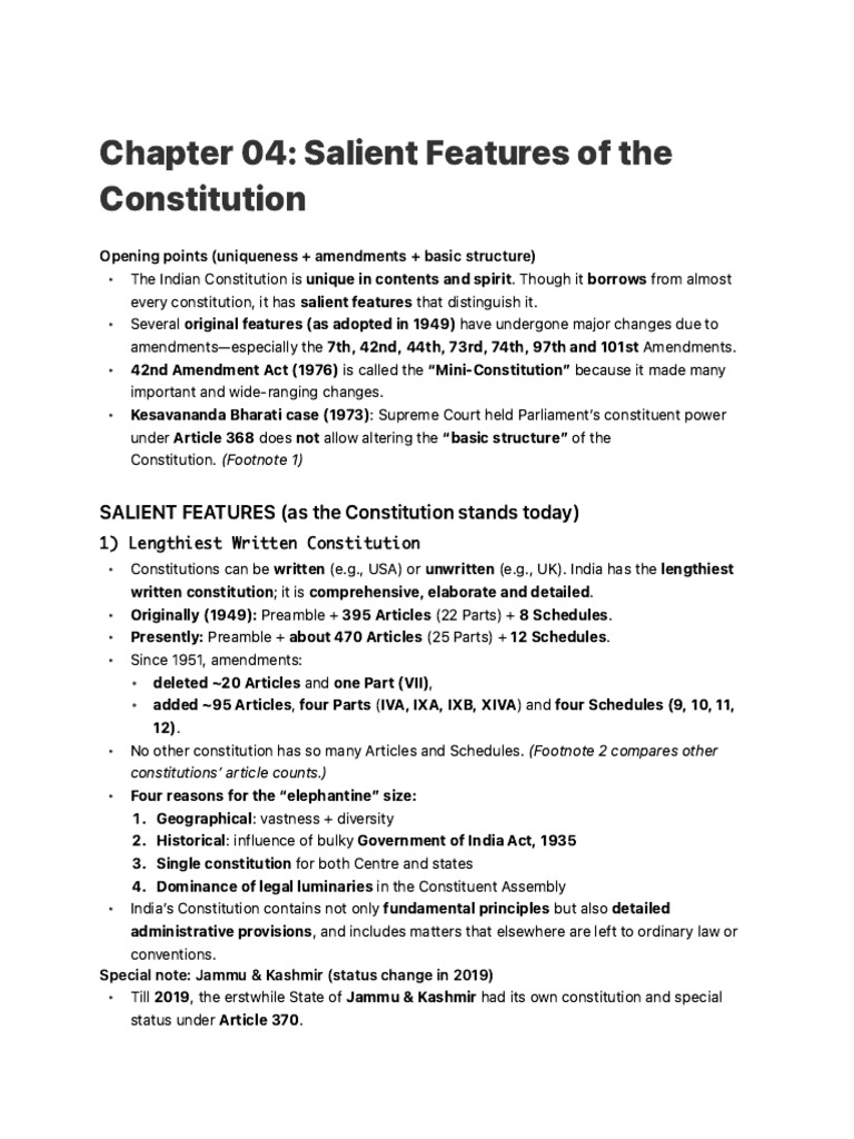 Chapter 04 Salient Features of the Constitution | PDF | Habeas Corpus | Legal Documents