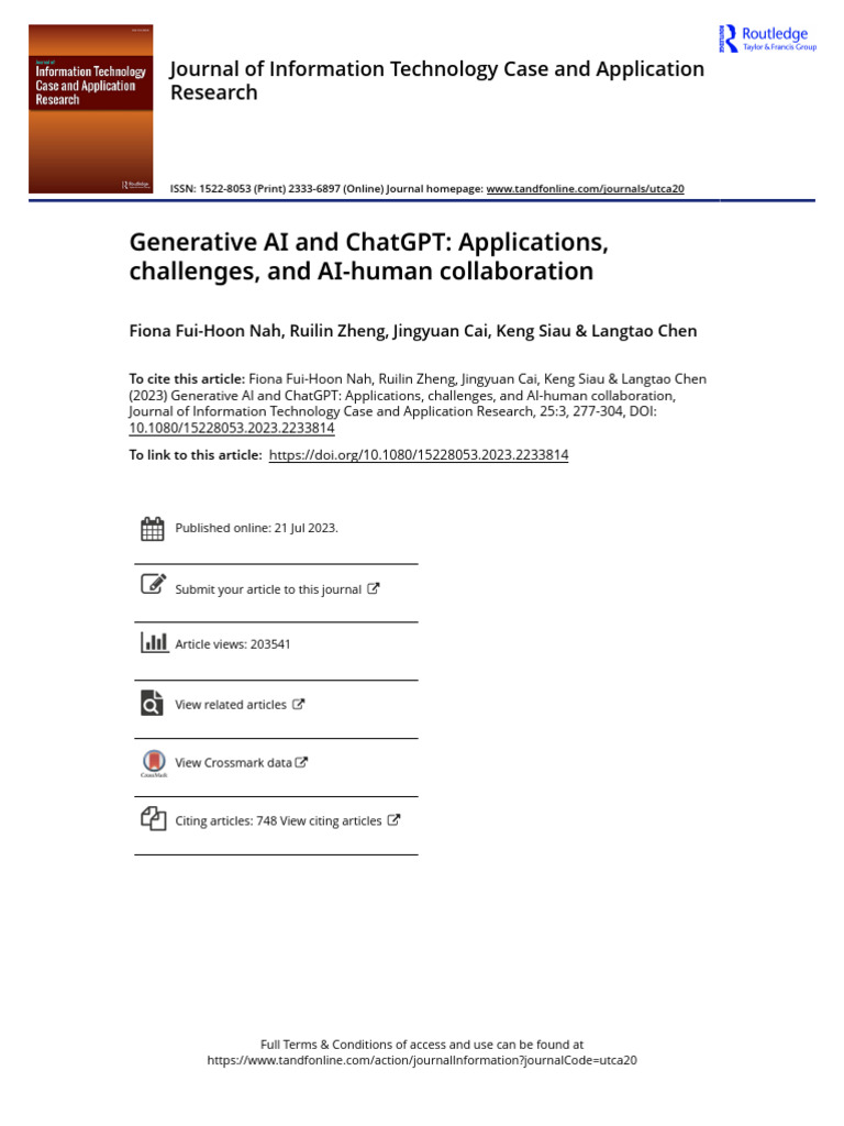 Generative AI and ChatGPT Applications Challenges and AI-human ...