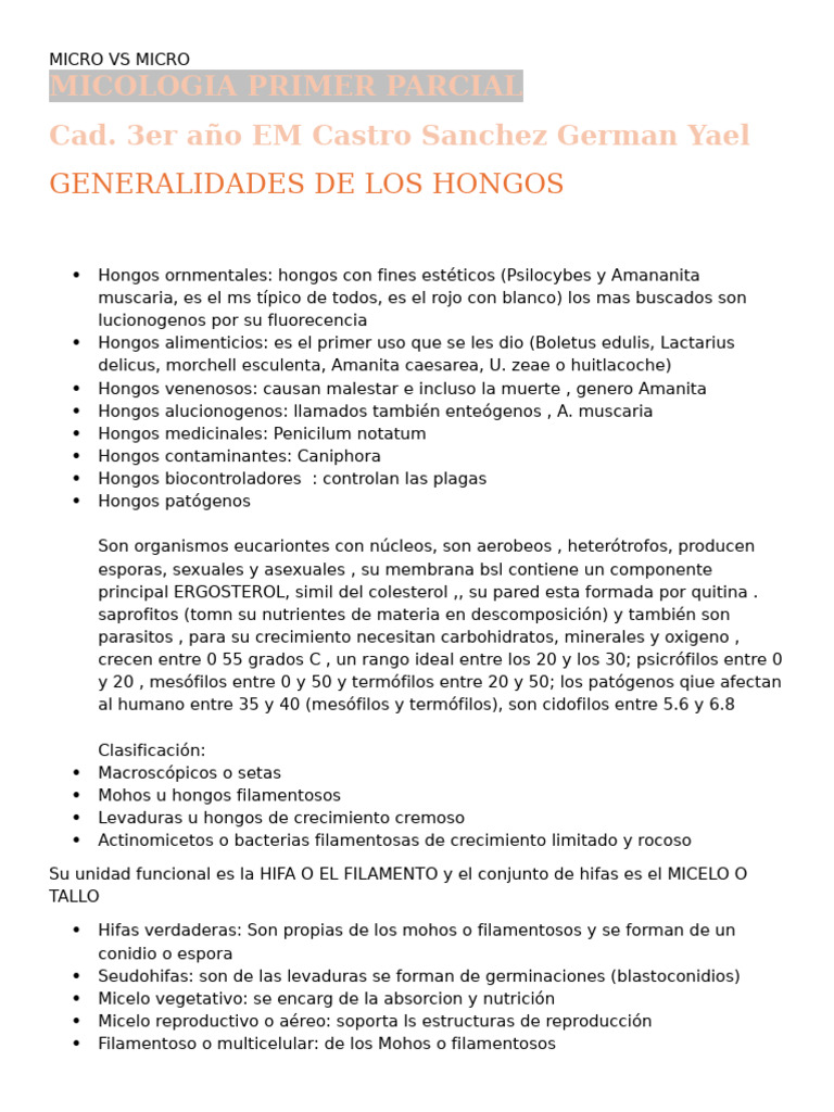 MICOLOGIA PRIMER PARCIAL micro vs micro | PDF | Hongo | Micología