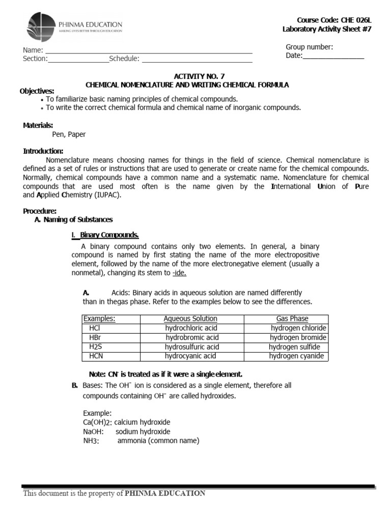 Chemical Nomenclature and Formulas Guide | PDF | Acid | Hydroxide