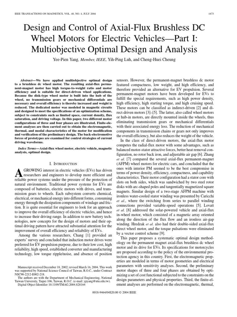Design and Control of Axial-Flux Brushless DC Wheel Motors For Electric ...