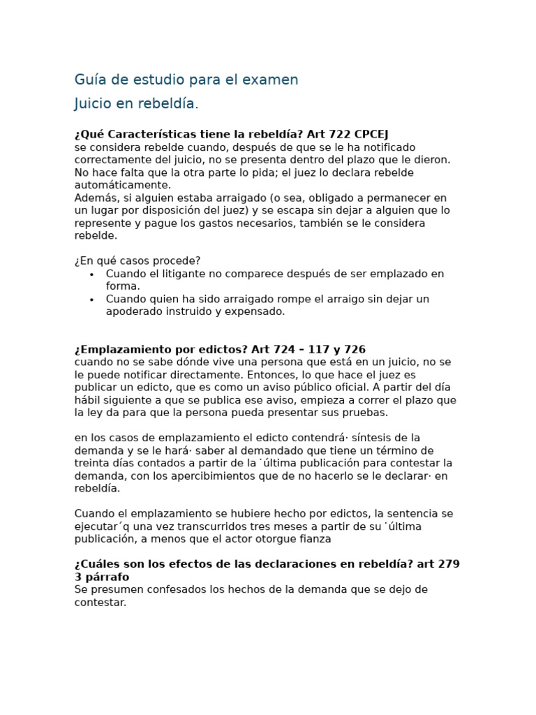 Características y efectos de la rebeldía judicial | PDF | Sentencia ...