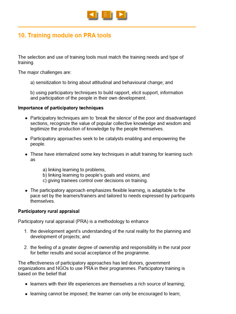 Participatory Rural Appraisal Training Guide | PDF | Learning | Evaluation