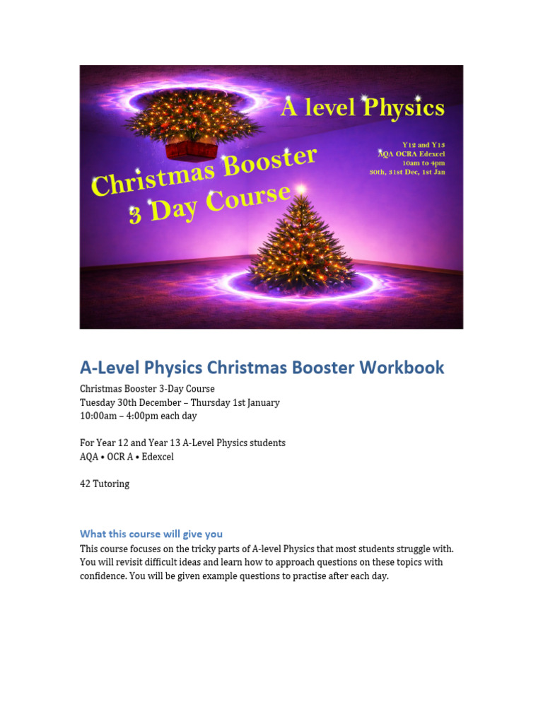 A-Level Physics Christmas Booster Course | PDF | Force | Newton's Laws ...