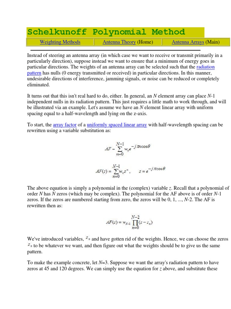 Schelkunoff Theorems For Linear Arrays | PDF | Matrix (Mathematics) | Antenna (Radio)