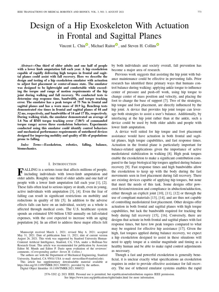 Hip Exoskeleton Design for Fall Recovery | PDF | Anatomical Terms Of ...
