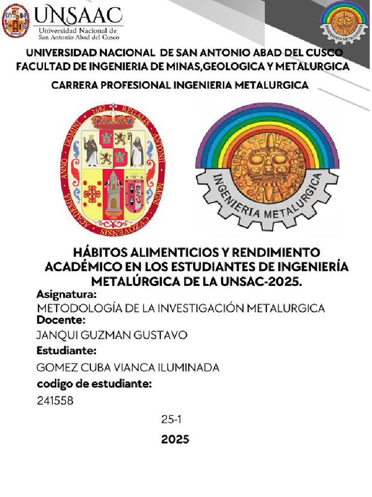 Hábitos Alimenticios y Rendimiento Académico UNSAAC | PDF | Alimentos ...