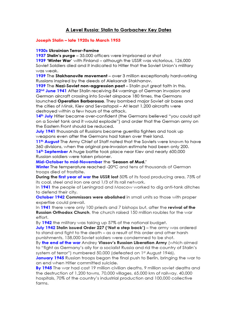 Key Dates in Soviet History: Stalin to Gorbachev | PDF | Nikita ...