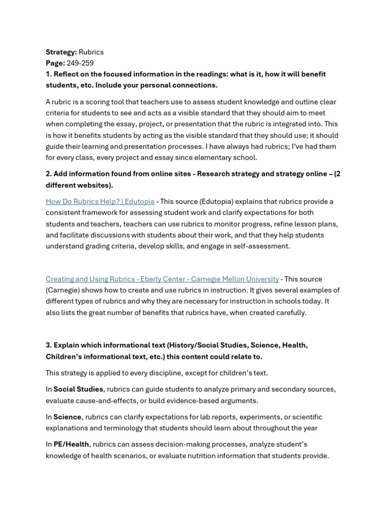 424 - Rubric Strategy | PDF | Rubric (Academic) | Teachers