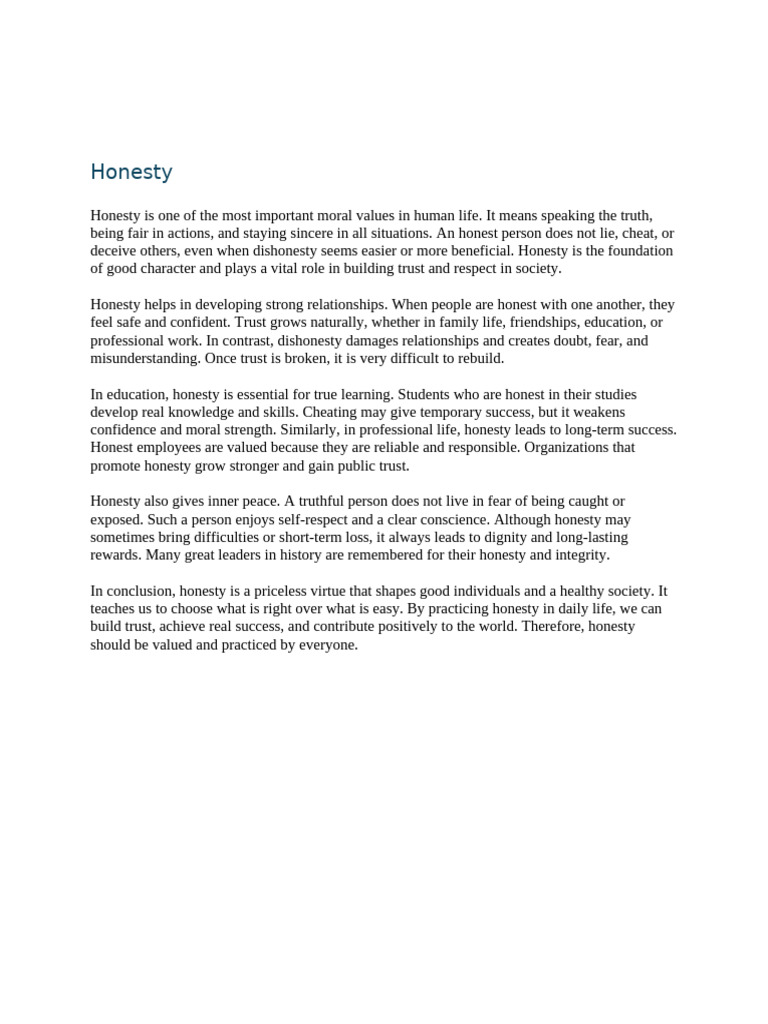 The Importance of Honesty in Life | PDF