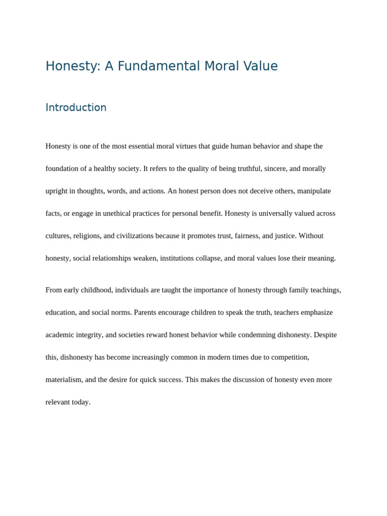 The Importance of Honesty in Society | PDF | Integrity | Reputation