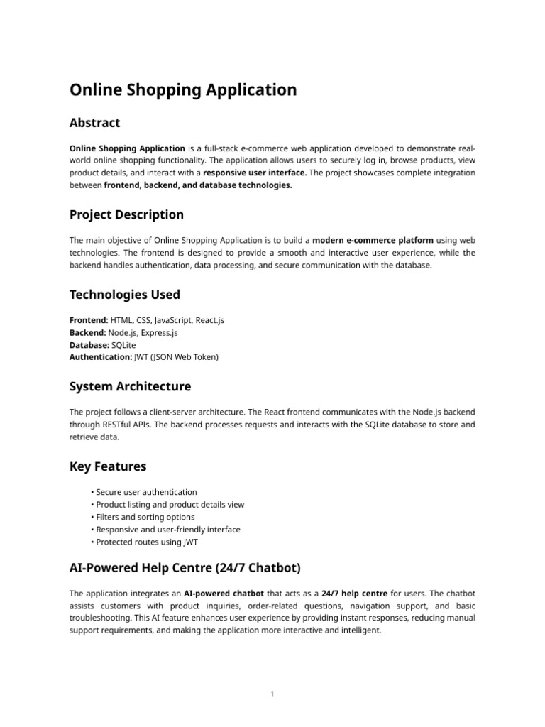 Online Shopping Application - Project Documentation | PDF | Databases ...