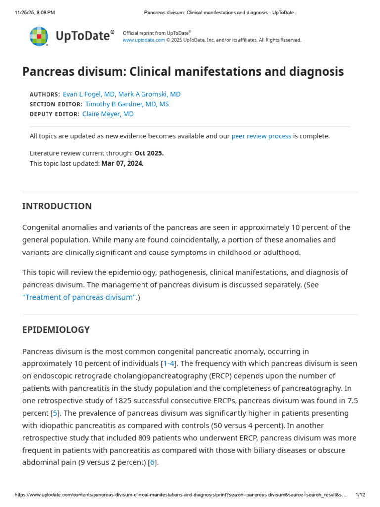 Pancreas Divisum: Symptoms & Diagnosis | PDF | Pancreas | Medical Imaging