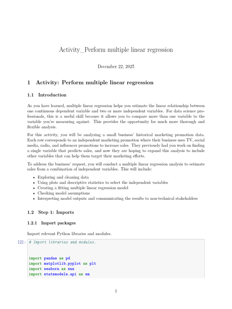 Activity_Perform Multiple Linear Regression | PDF | Regression Analysis ...