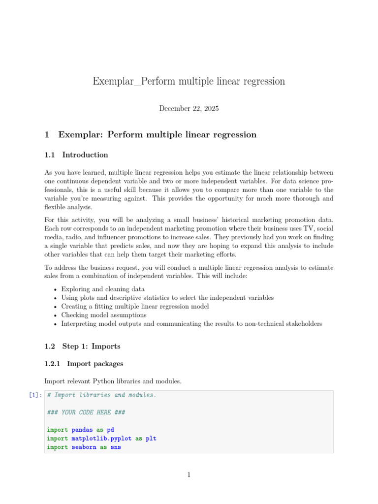 Exemplar_Perform Multiple Linear Regression | PDF | Ordinary Least Squares | Coefficient Of ...