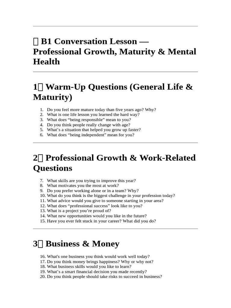 B1 Conversation Lesson | PDF