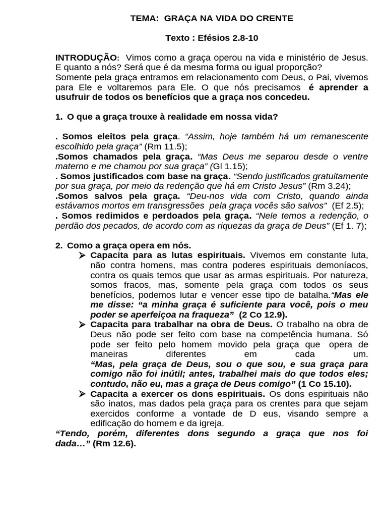A Graça Na Vida Do Crente | PDF | Graça no cristianismo | Presente ...