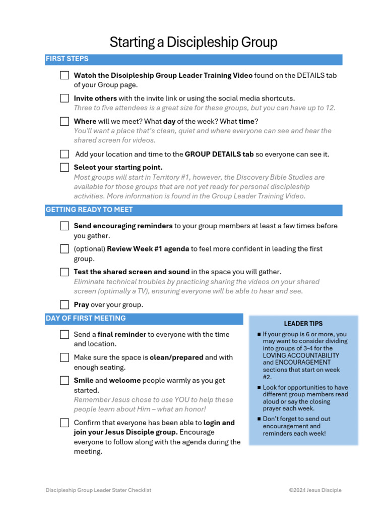 Group Leader Checklist | PDF | Disciple (Christianity) | New Testament ...