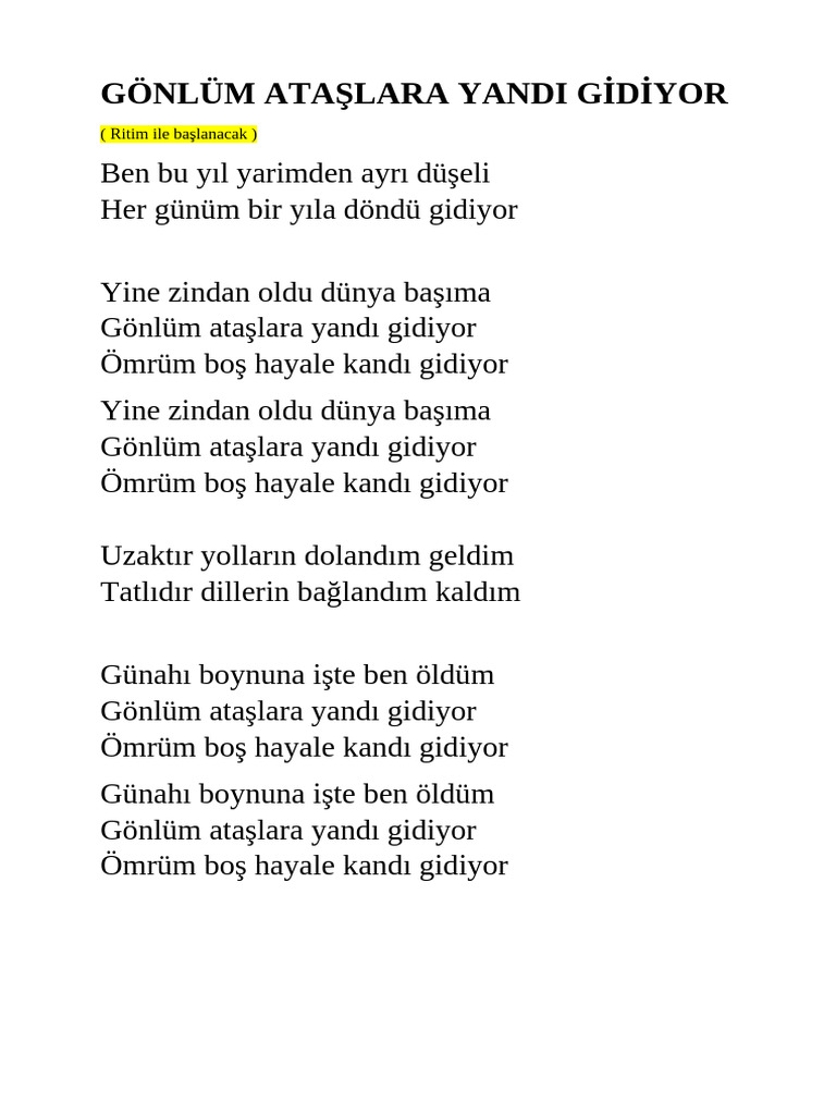 11 Gönlüm Ataşlara Yandi Gi̇di̇yor | PDF