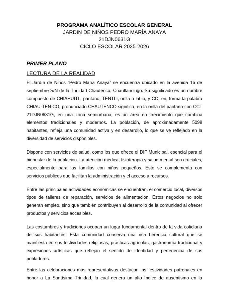 Programa Analítico Escolar-pedro Maria Anaya-2025-2026 | PDF | Sustentabilidad | Paz