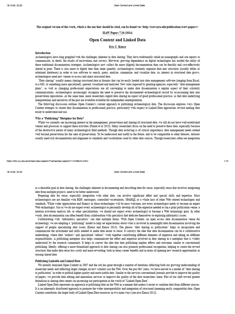 Open Context: Archaeological Data Sharing | PDF | Data | Comma ...