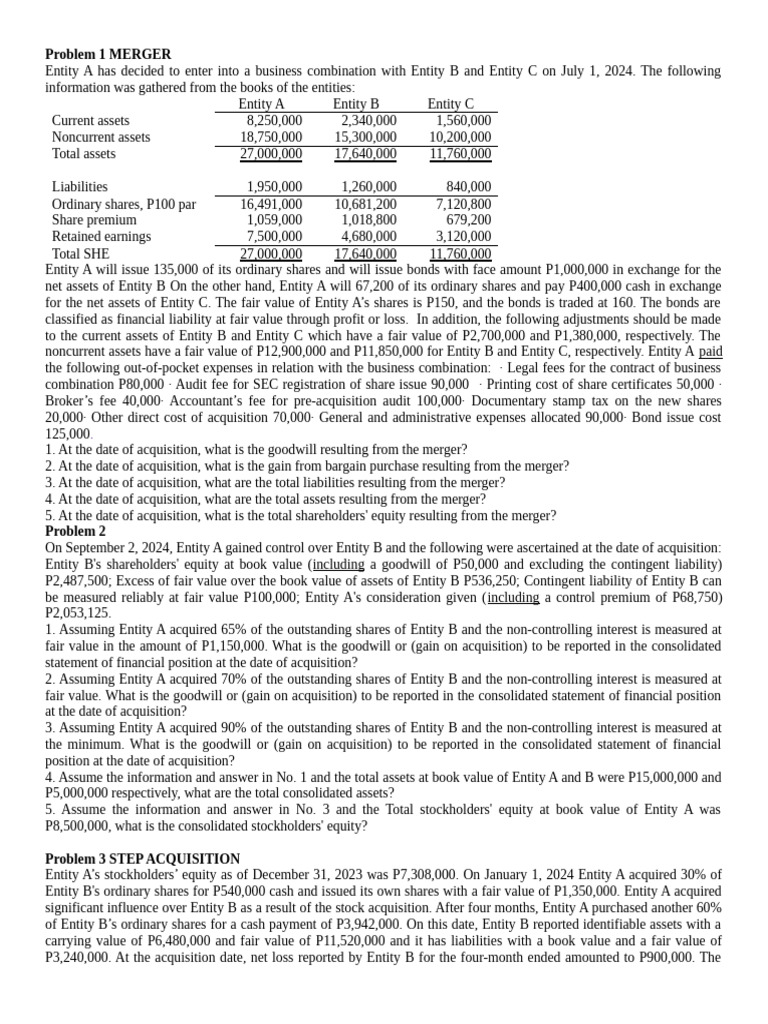 Business Combination Analysis and Goodwill Calculation | PDF | Mergers ...