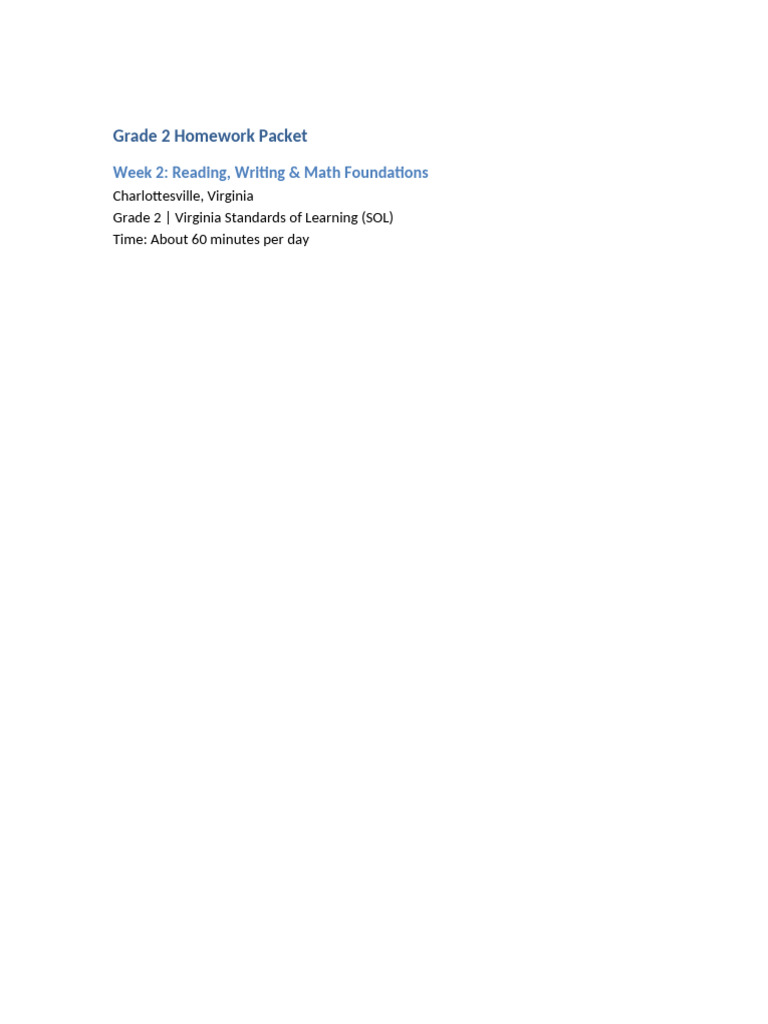 Grade 2 Weekly Homework Packet | PDF | Schools | Pedagogy