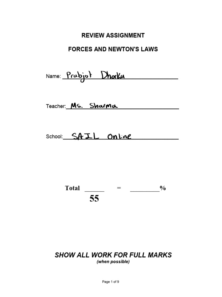Forces and Newton's Laws Review Worksheet | PDF | Force | Mass