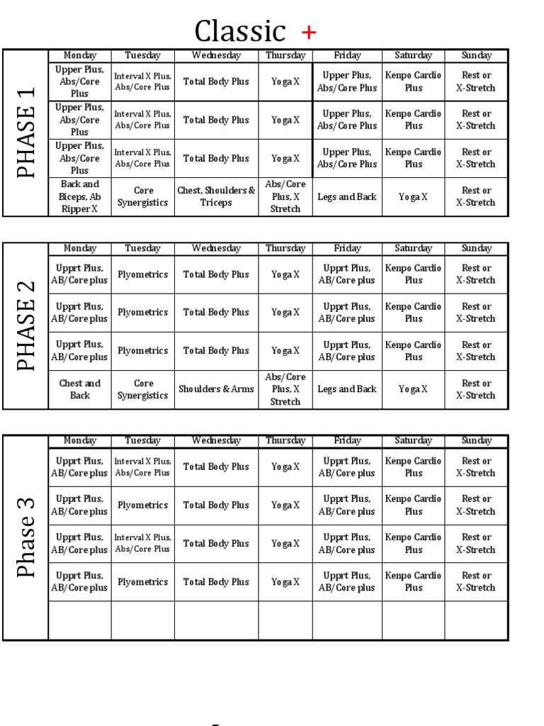 P90x Classic Workout Schedule