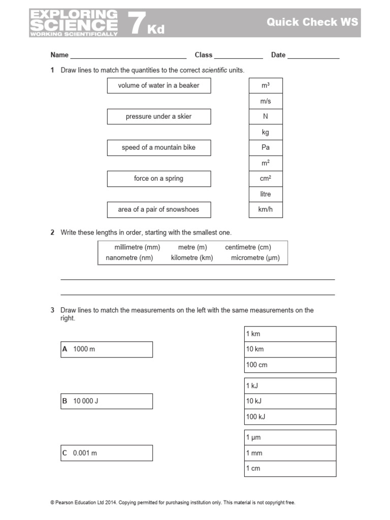 7Kd Quick Check WS | PDF | Metrology | Units Of Measurement